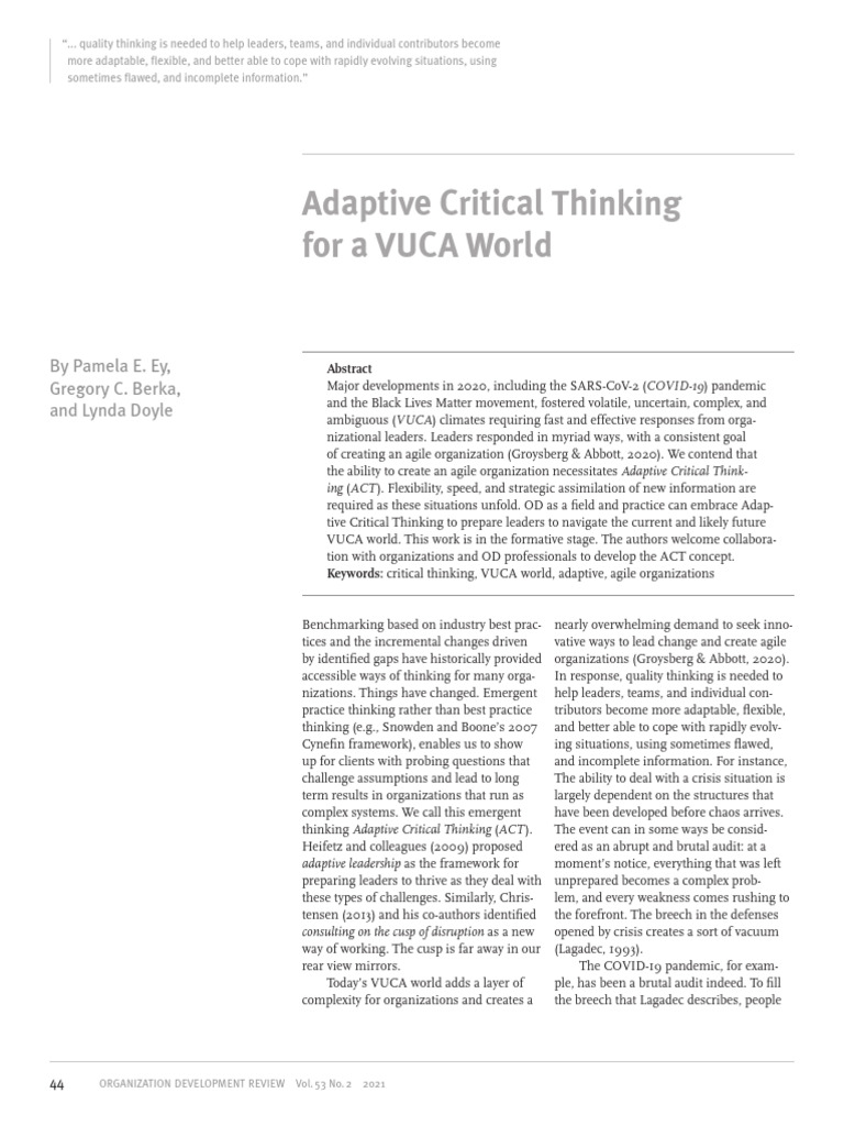 Adaptive Critical Thinking in VUCA Environments | PDF | Thought ...