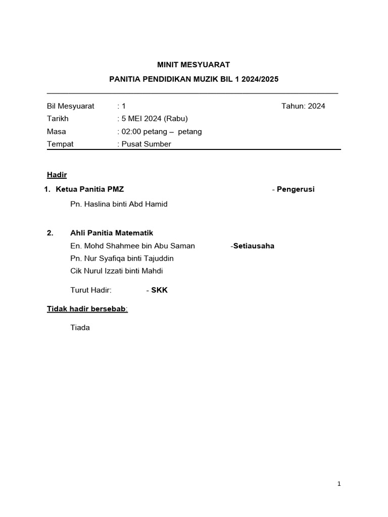 DRAF Minit Mesy Bil 1 24 - 25 | PDF