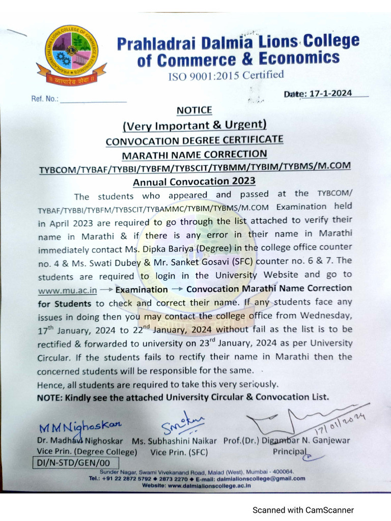 Annual Convocation 2023 Marathi Name Correction Notice | PDF