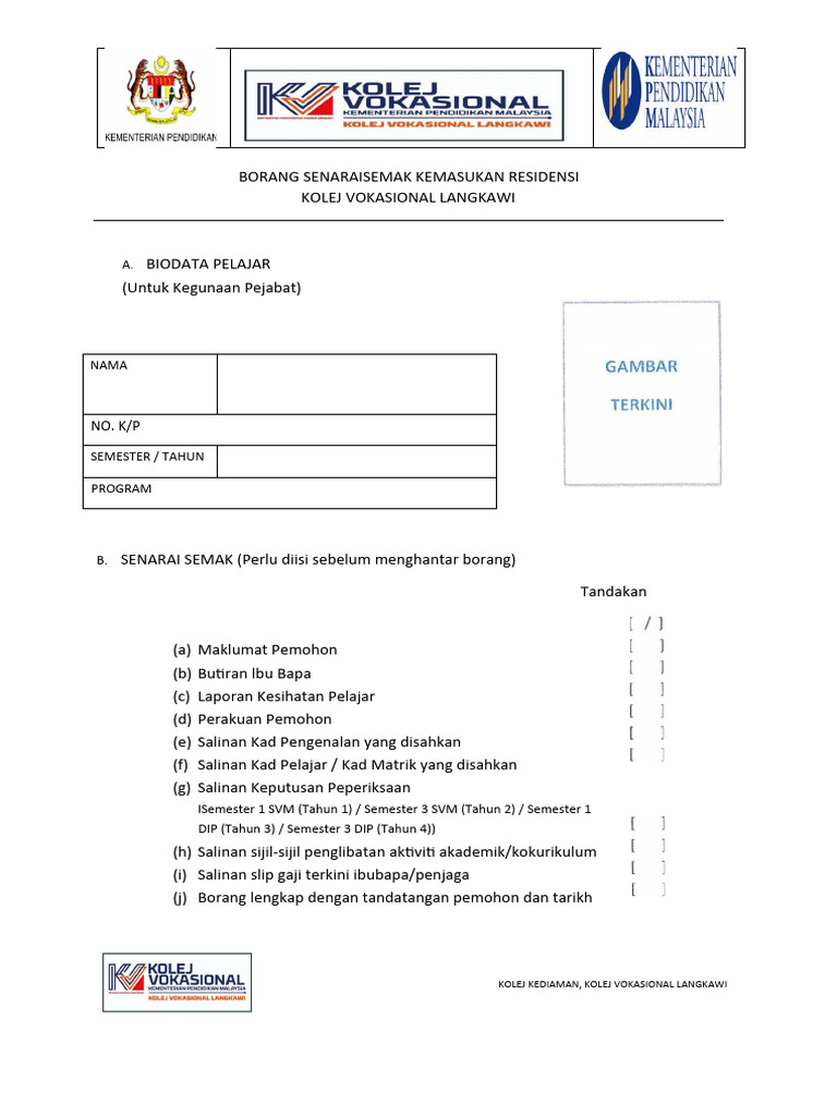 BORANG MASUK ASRAMA New | PDF