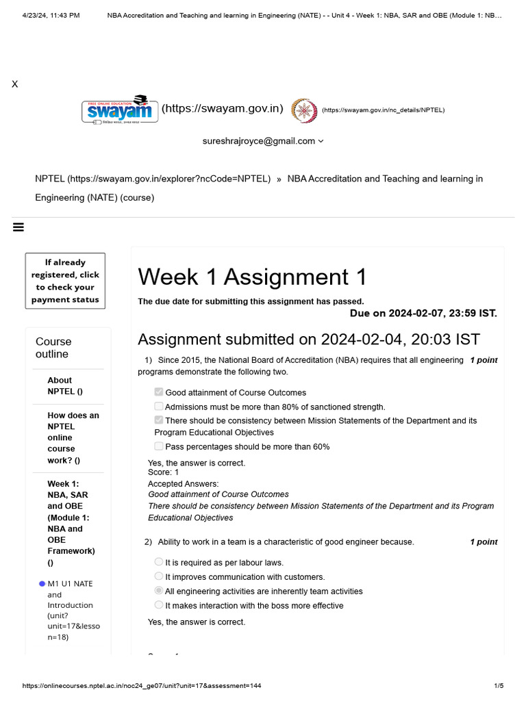 NBA Accreditation and Teaching and Learning in Engineering (NATE) - Unit 4 - Week 1 - NBA, SAR ...