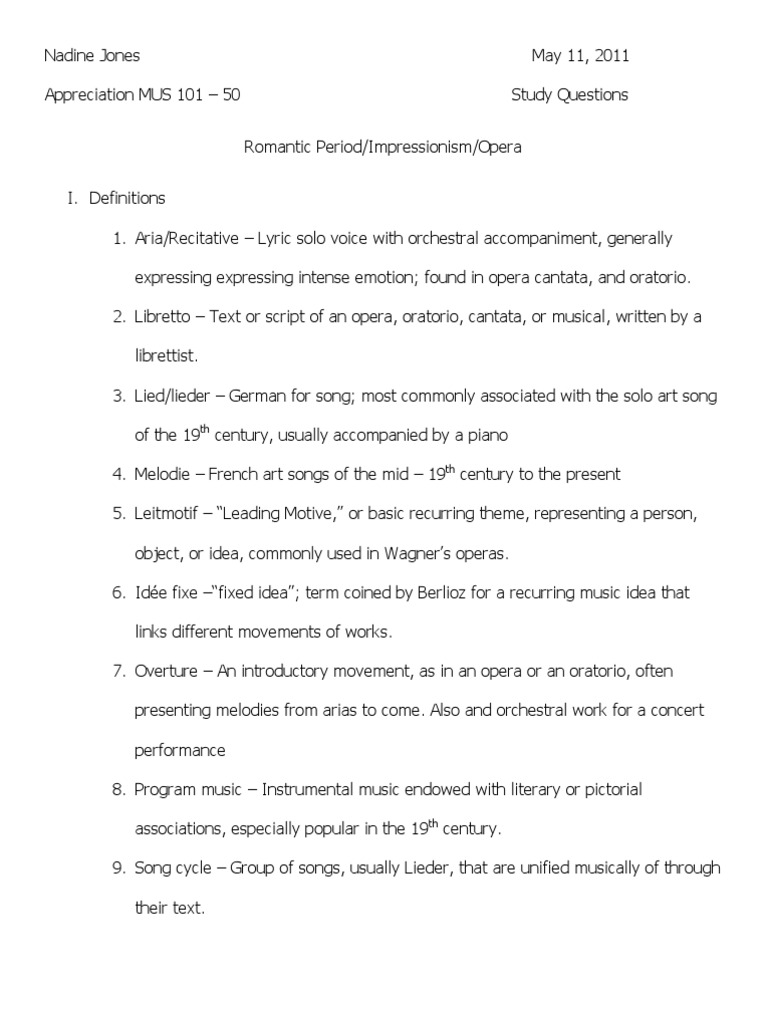 Music Appreciation | PDF | Romanticism | Songs