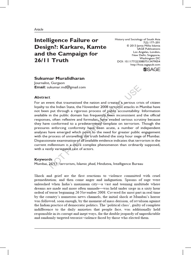 Intelligence Failure or Design Karkare K | PDF