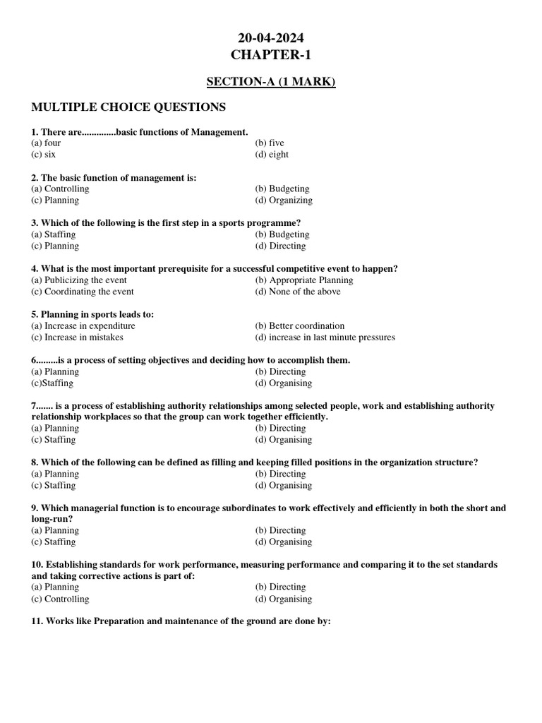 Sports Management MCQs & Reasoning | PDF | Tournament | Business