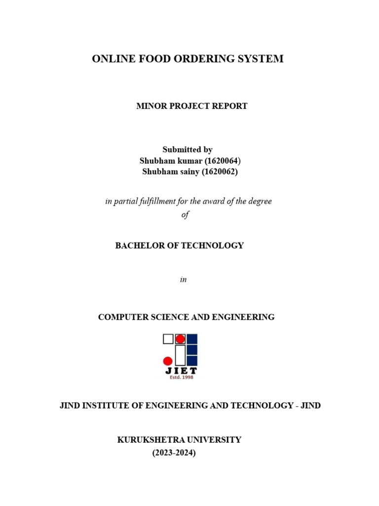 PROJECT ON ONLINE FOOD ORDERING SYSTEM Final Report | PDF | Usability ...