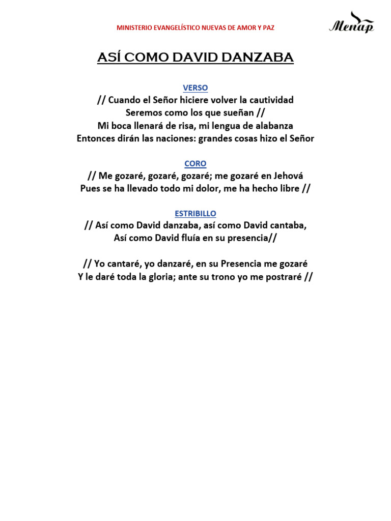 Así como David danzaba (letra) | PDF