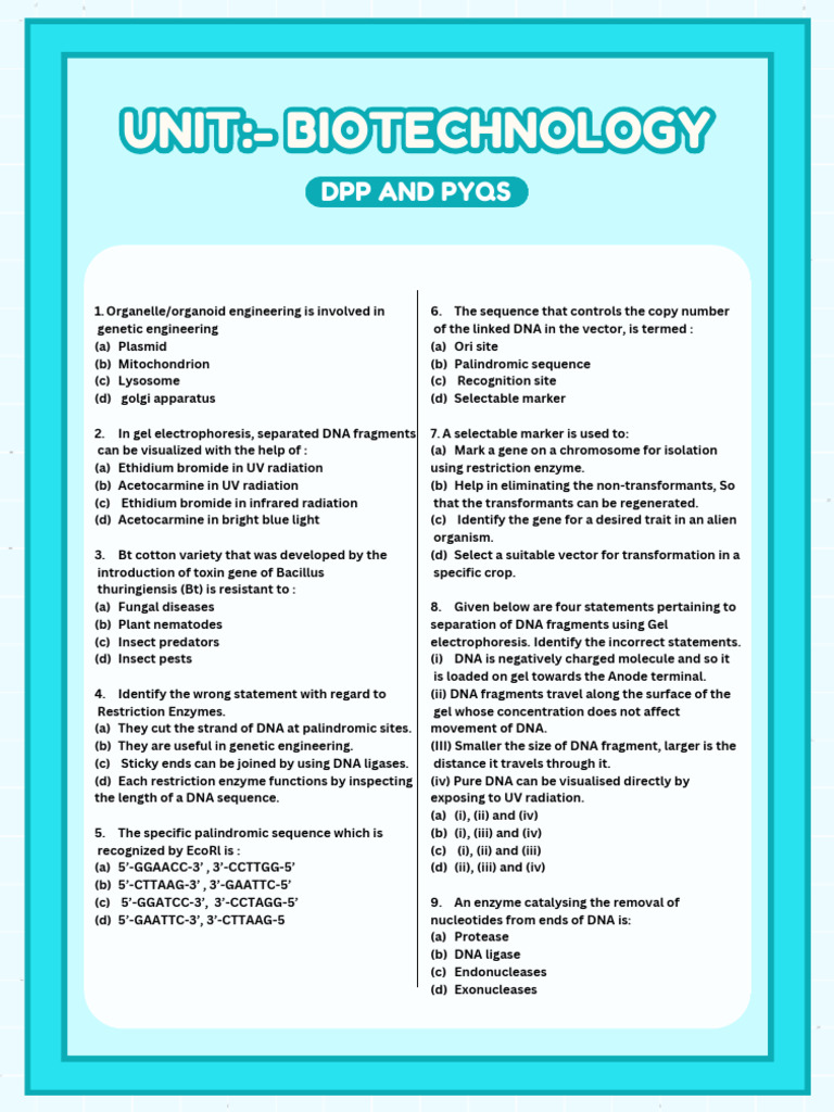 Biotechnology Unit DPP | PDF | Plasmid | Dna