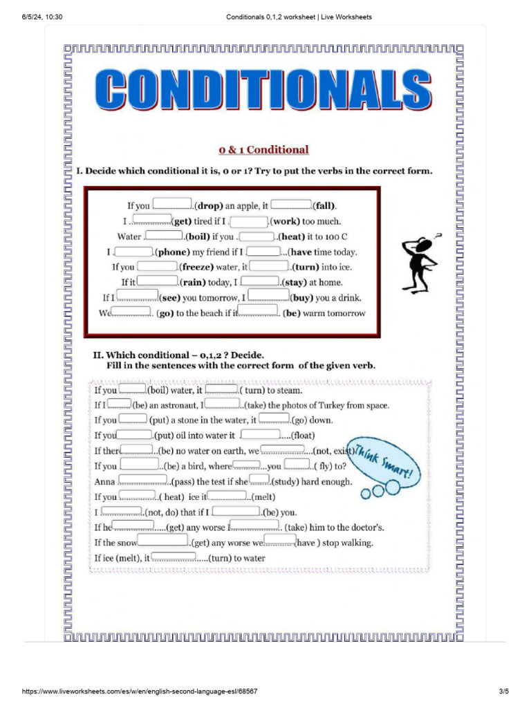 Conditionals 0,1,2 Worksheet - Live Worksheets | PDF
