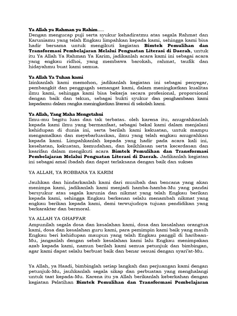 Doa Berkah untuk Bimtek Literasi | PDF | Agama & Spiritualitas