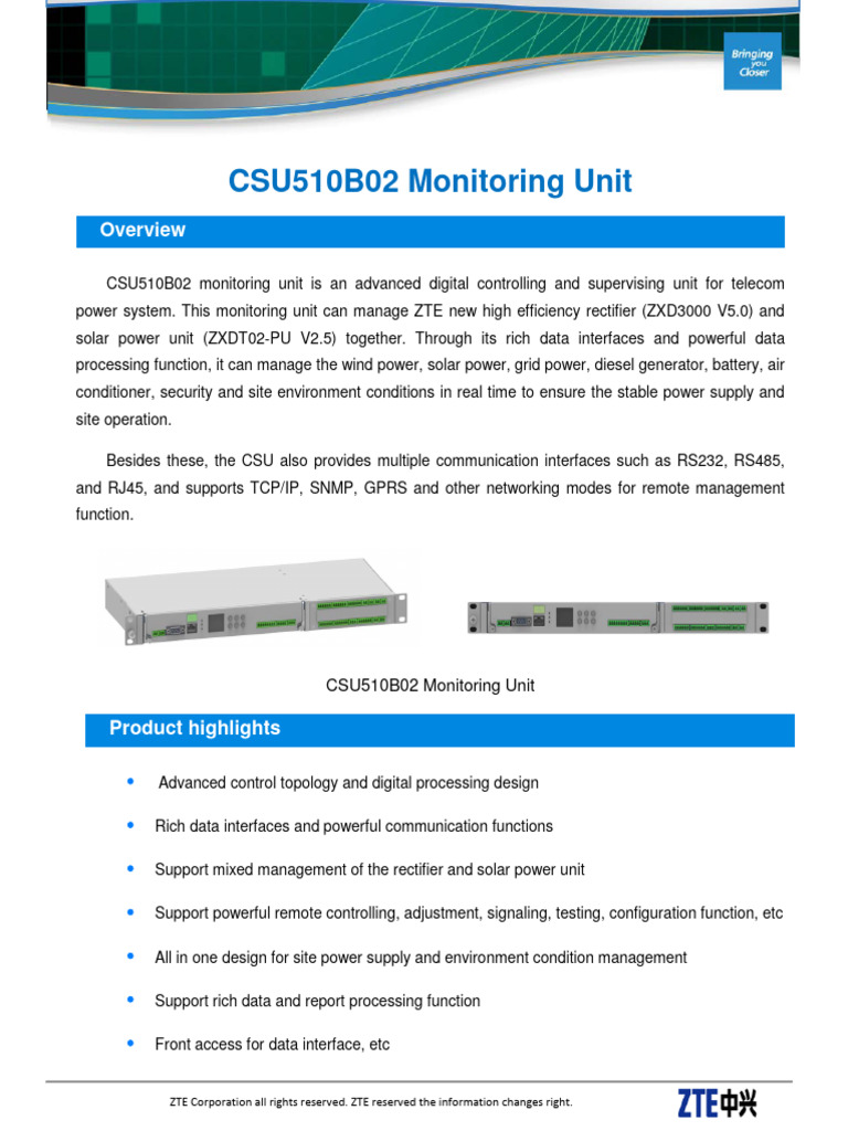 ZTE Datasheet Unidad de Control CSU | PDF | Power Supply | Computer Network