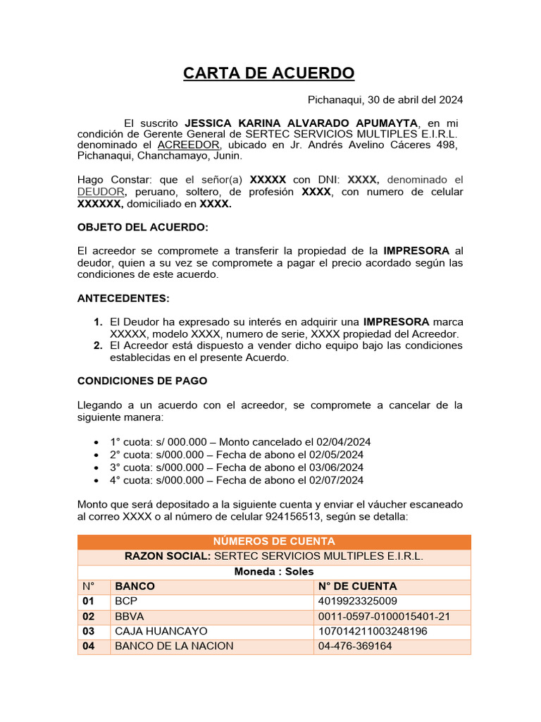 Carta de Acuerdo Sertec | PDF | Economias