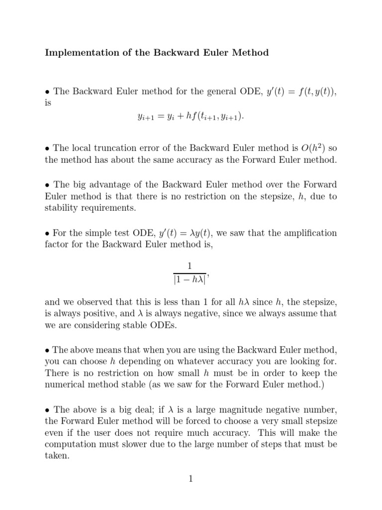 Implementation of Backward Euler Method | Download Free PDF | Equations | Mathematical Objects