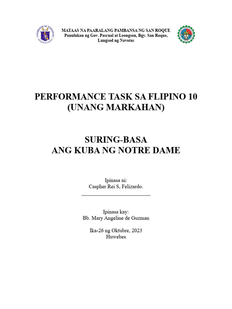 SURING BASA Performance task | PDF