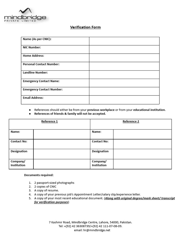 Mindbridge Lahore Verification Form | PDF
