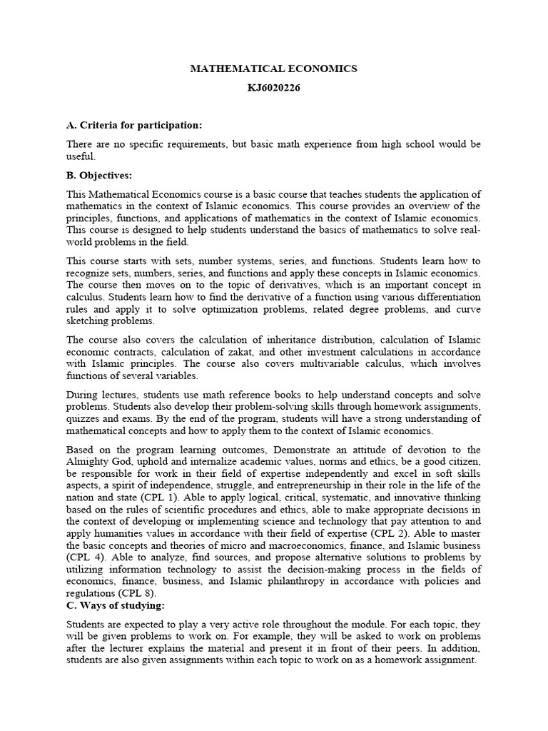 RPS Matematika Ekonomi Versi AQAS Muhammad Dzulfaqori J | PDF | Mathematics | Derivative