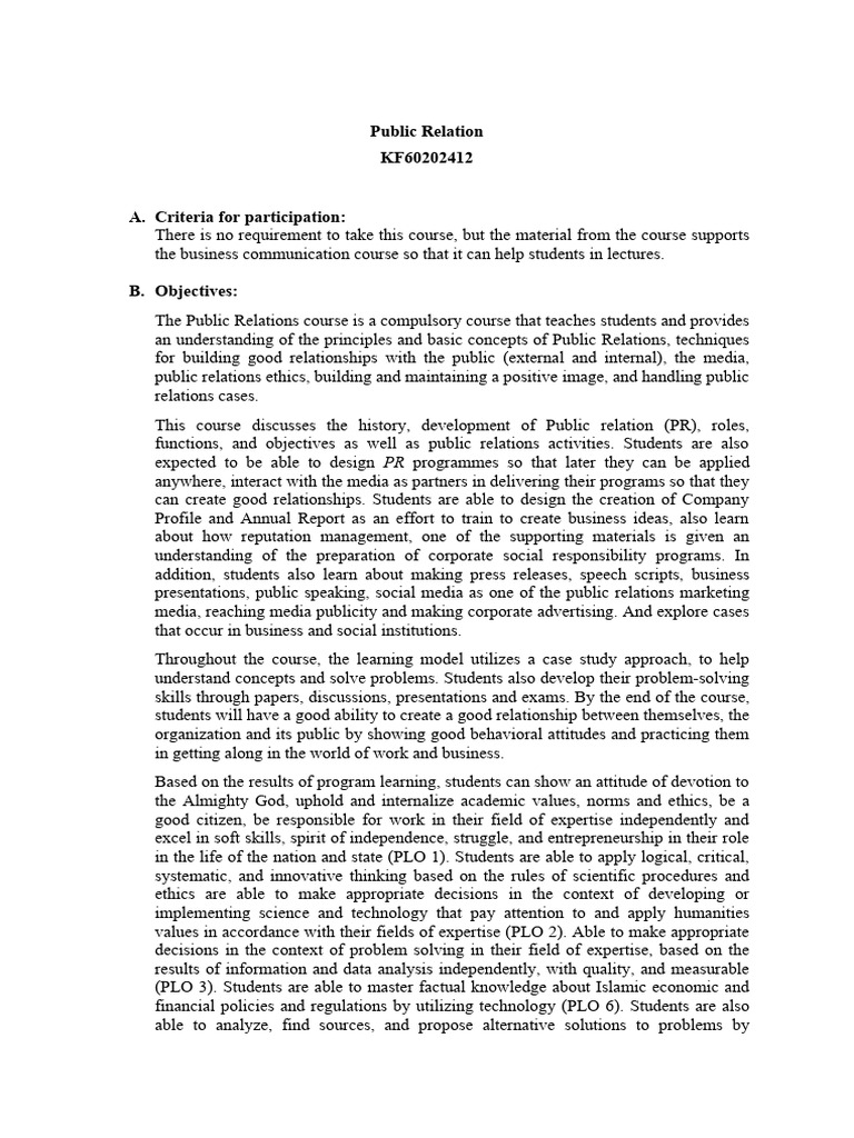 Public Relations Course Overview | PDF | Public Relations | Cognition