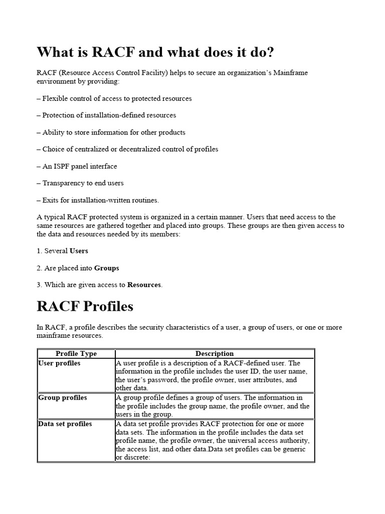 What Is RACF and What Does It Do | PDF | User (Computing) | Software ...