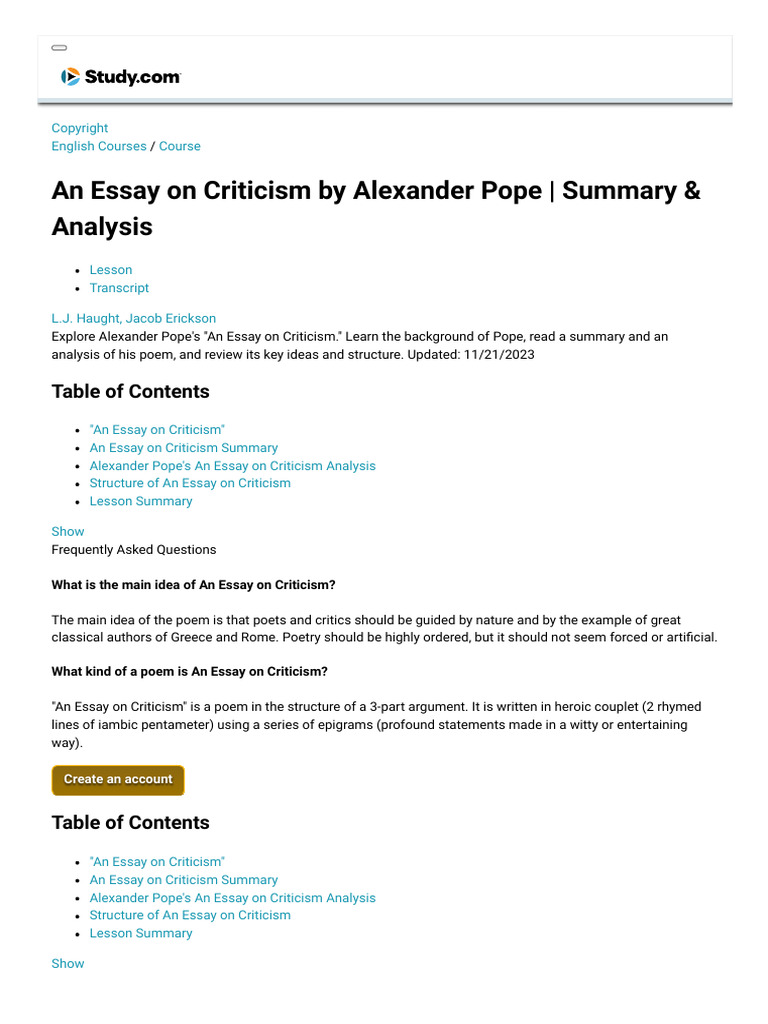 An Essay On Criticism Poem Analysis | PDF | Poetry | English Literature