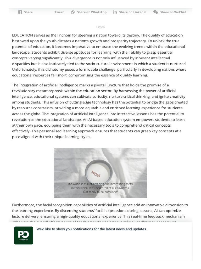 Artificial Intelligence and Education System - Pakistan Observer | PDF | Artificial Intelligence ...