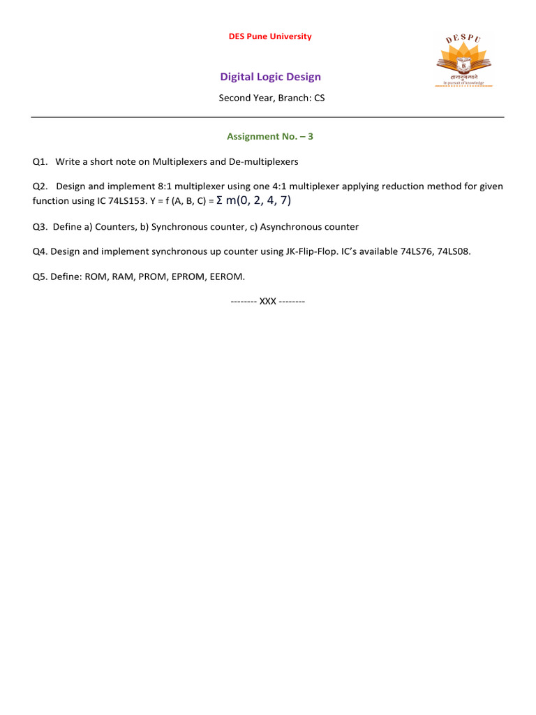Assignment3-Digital Logic Design | PDF | Computers | Technology & Engineering