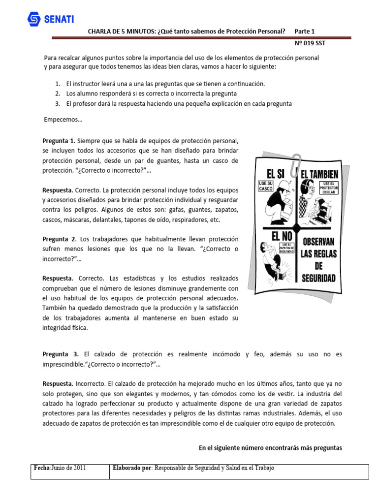 Info 019 SSO Que Tanto Sabemos de Protección Personal Parte 1 | PDF