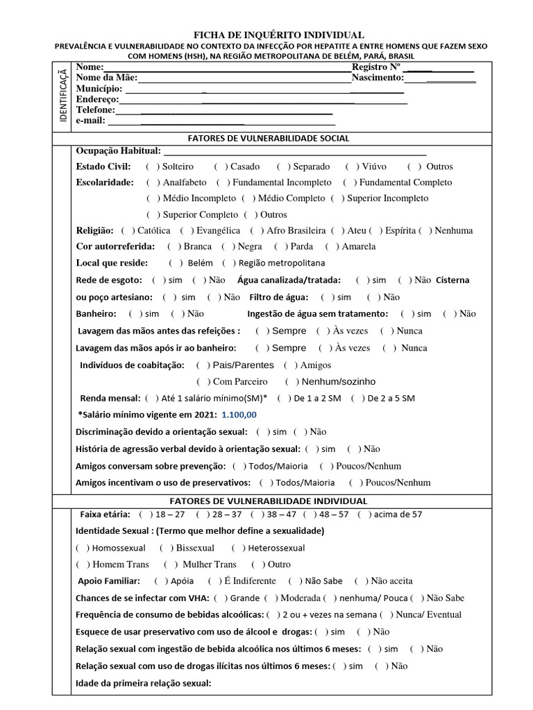 FICHA_DE_INQUERITO_INDIVIDUAL | PDF | Relação sexual | Sexo oral