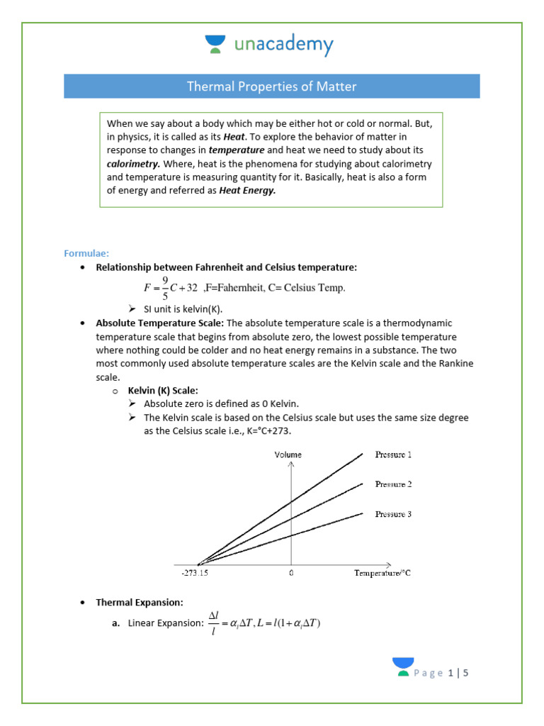 Formula Sheet - Thermal Properties of Matter | PDF | Temperature | Thermal Expansion