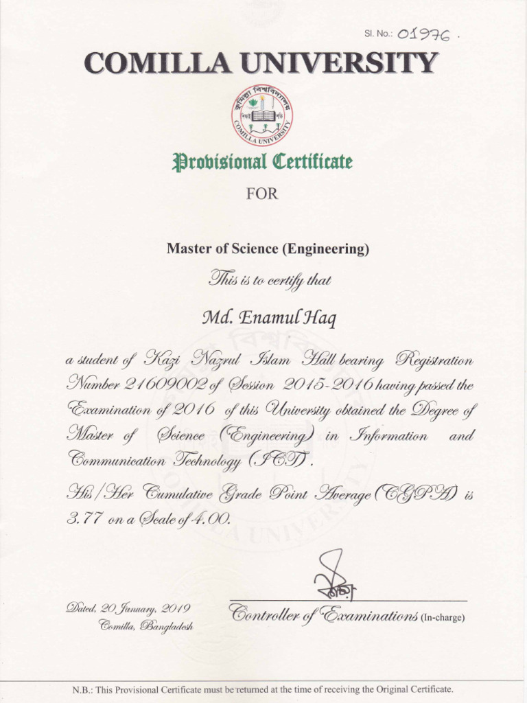 MSC Certificate | PDF