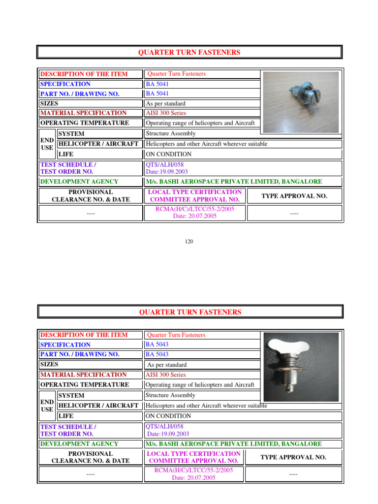 Quarter Turn FasternsCamlock Studs | PDF | Aerospace | Aircraft