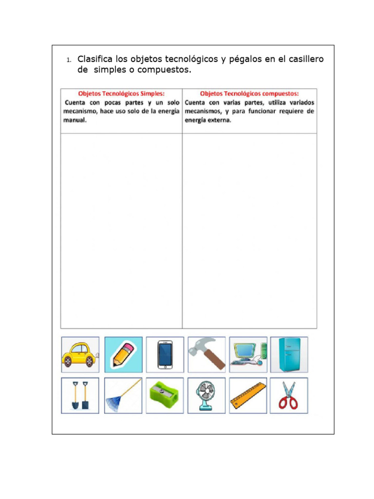 Ficha Objetos tecnológicos simples y compuestos | PDF