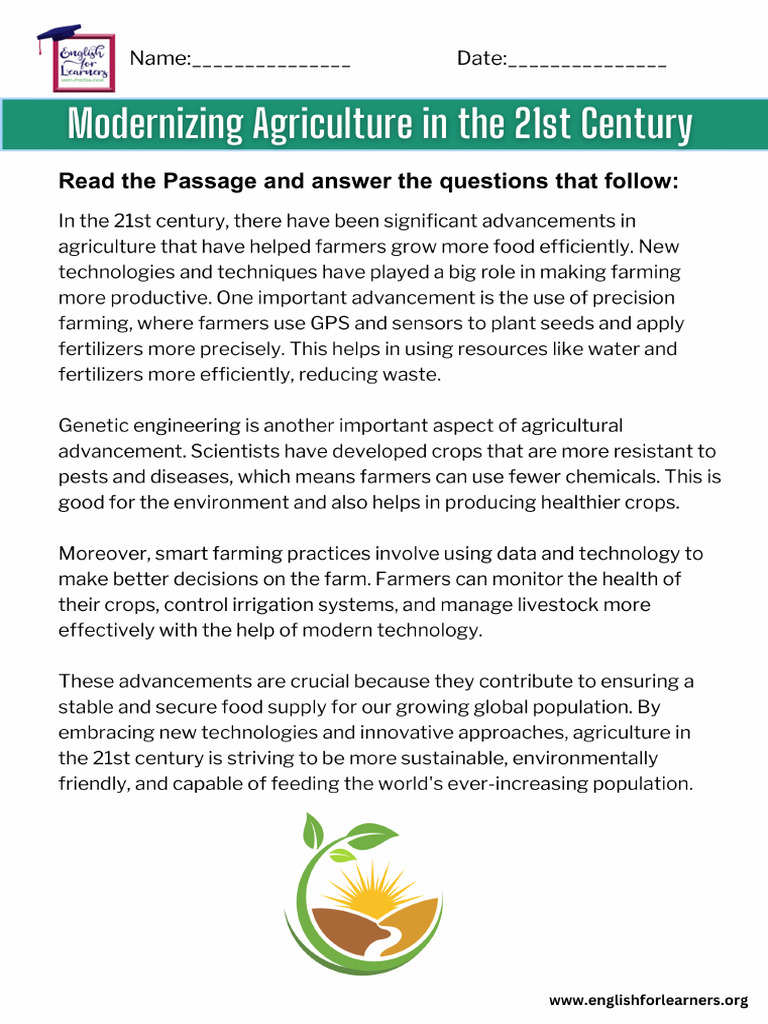 Reading Worksheet Agriculture | PDF