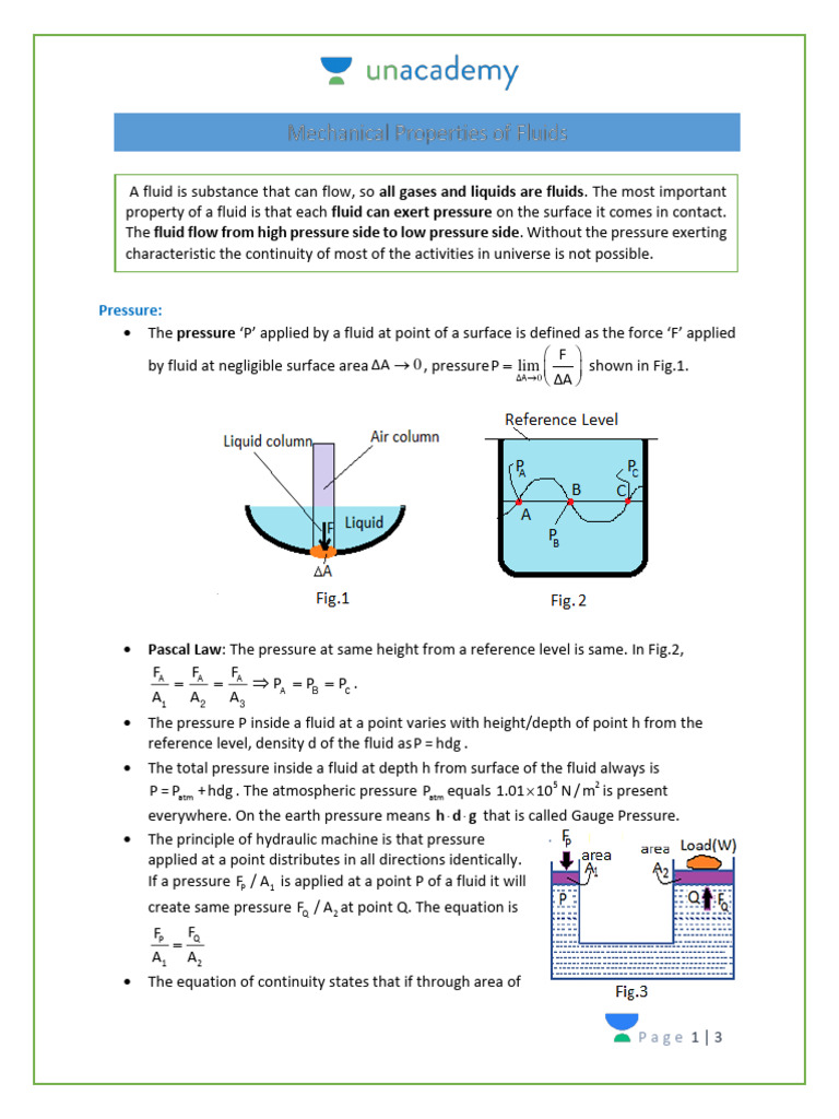 Formula Sheet - Mechanical Properties of Fluids | PDF | Pressure | Drag ...