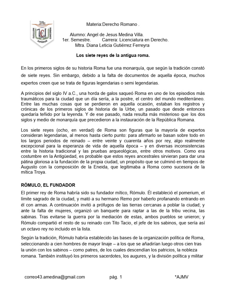 Los 7 Reyes de La Antigua Roma | PDF | Roma antigua | Romulus y Remus