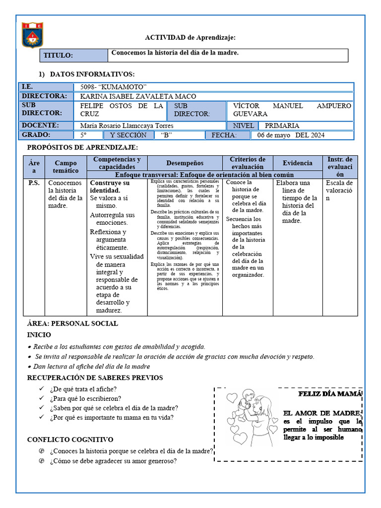 5° - SEMANA - 2 - SESIÓN - DÍA - 1 - PS - Conocemos La Historia Del Día ...