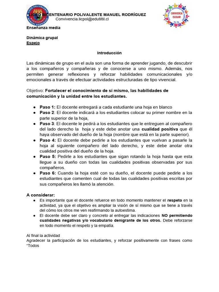 Dinámica Grupal | PDF | Relaciones personales, crianza y desarrollo ...