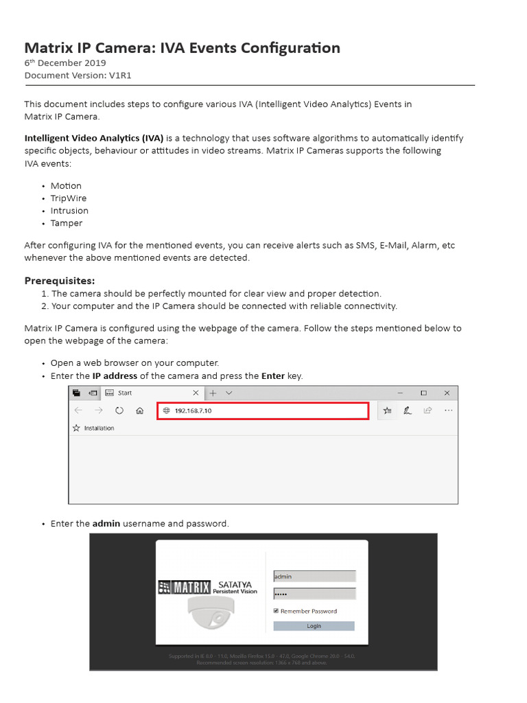 Matrix IP Camera IVA Events Configuration | PDF | Camera | Computing