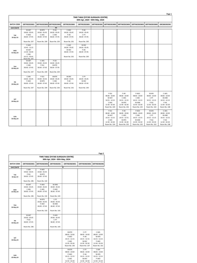 Time Table 30.04.2024 To 05.05.2024 | PDF