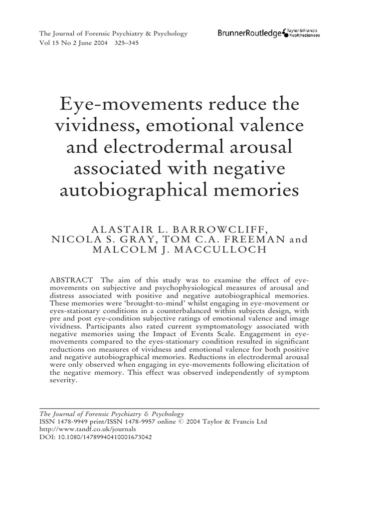 Eye Movements and Memory Distress Reduction | PDF | Eye Movement ...