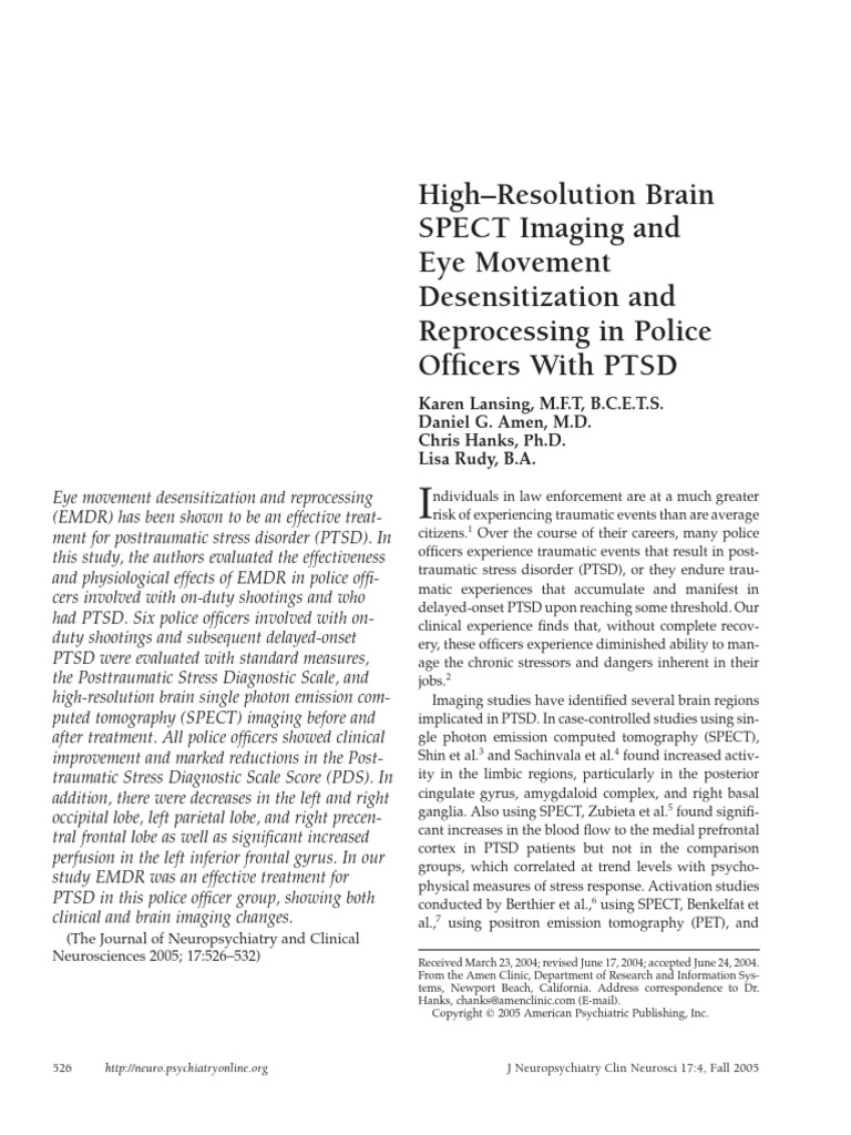 Lansing 05 SPECT | PDF | Dorsolateral Prefrontal Cortex | Eye Movement Desensitization And ...