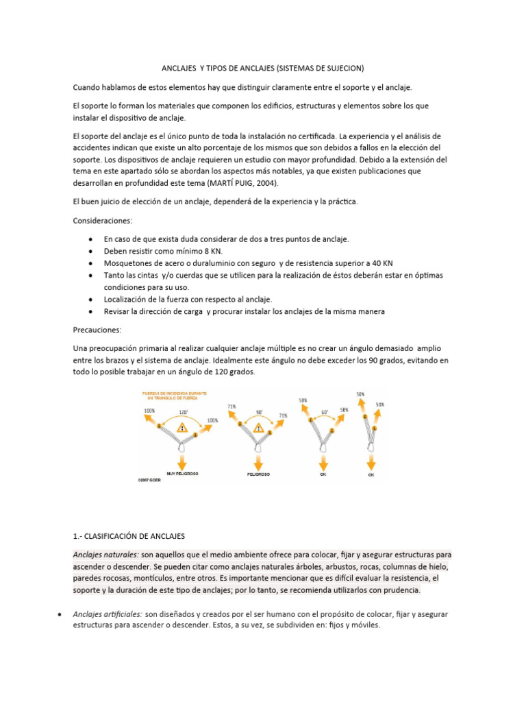Tipos de Anclajes y Sistemas de Sujeción | PDF | Cuerda | Nudo