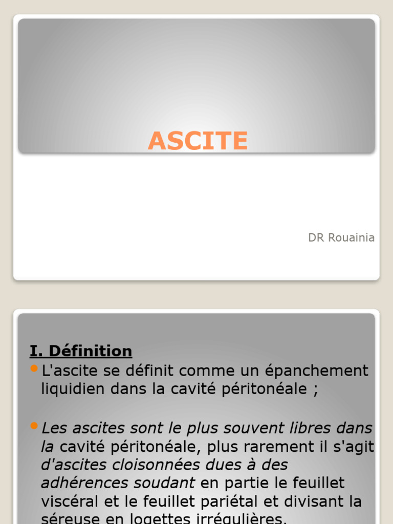 Comprendre l'Ascite : Définition et Diagnostic | PDF | Péritoine | Cancer