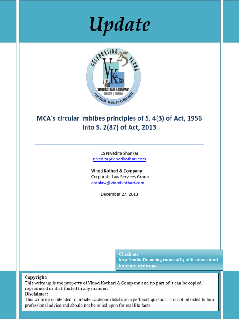 MCAs Circular Imbibes Principles of S 4 3 of Act 1956 Into S 2 87 of ...