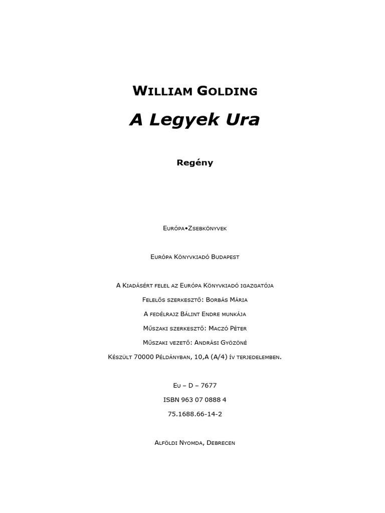 William Golding - A Legyek Ura | PDF