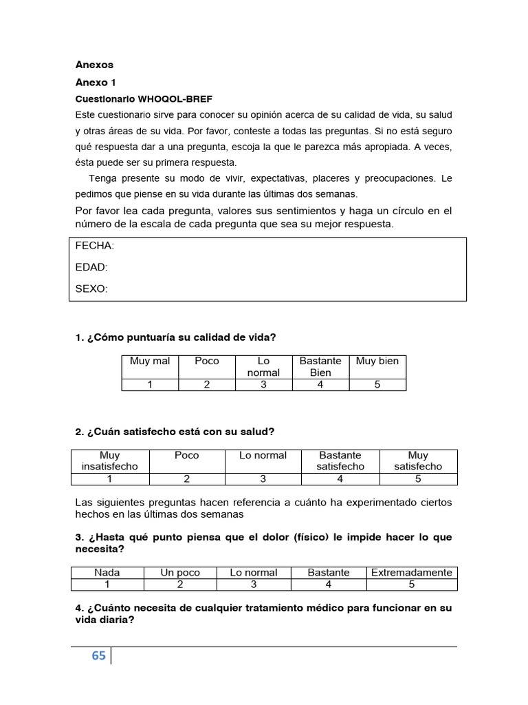 Whoqol Bref | PDF | Cuestionario | Sicología