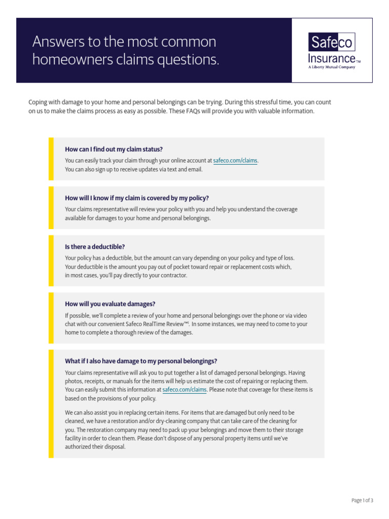 Safeco Most Common Homeowner Claims Questions | PDF | Mortgages ...