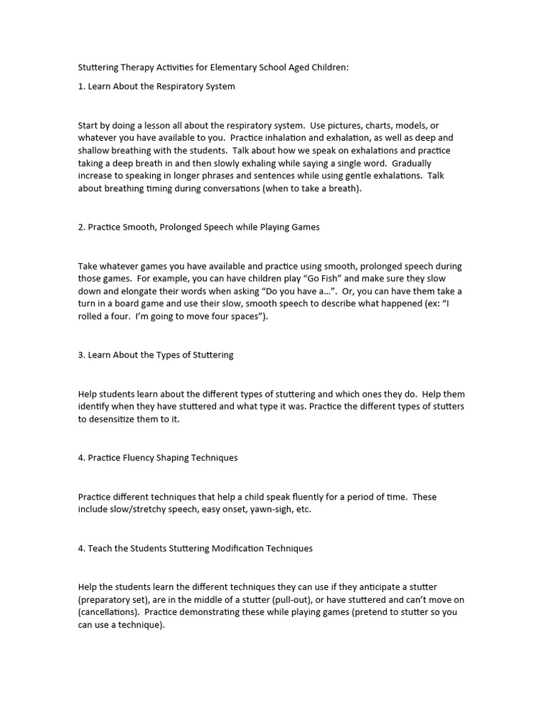 Stuttering Therapy Activities For Elementary School Aged Children | PDF ...