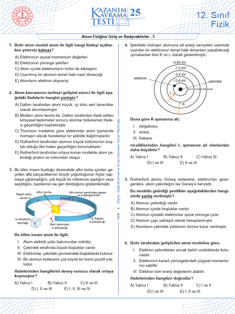 Sınıf Fizik Fizik: Atom Fiziğine Giriş Ve Radyoaktivite - 5 | PDF