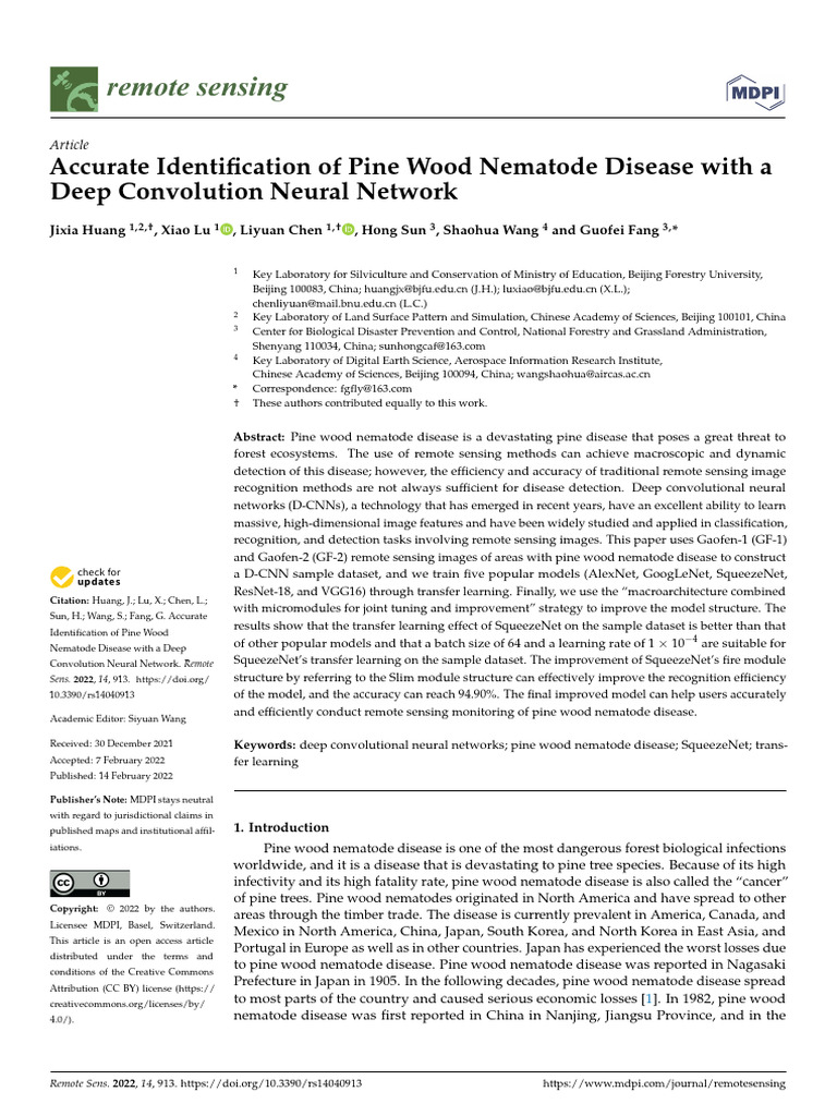 Accurate Identification of Pine Wood Nematode Dise | PDF | Artificial Neural Network ...