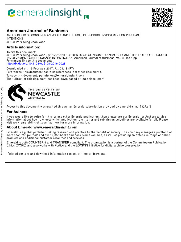 Consumer Animosity & Purchase Intentions | PDF | Attitude (Psychology ...