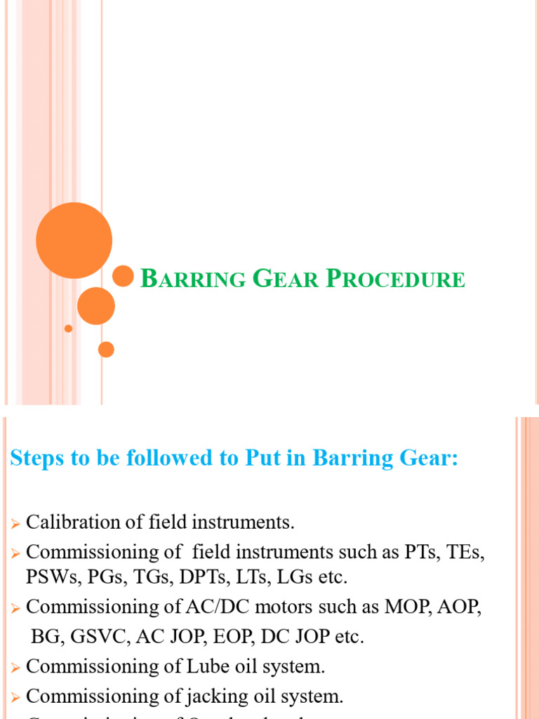 Barring Gear Commissioning Procedure | PDF | Direct Current | Calibration